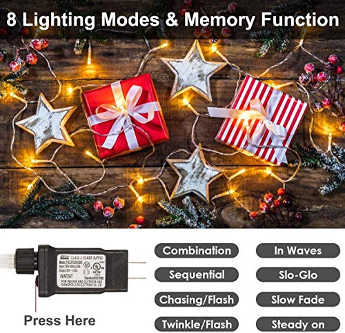 XUNXMAS 109ft 300 LED Christmas String Lights Indoor Outdoor, 8 Modes Christmas Tree Lights, Connectable Waterproof Twinkle Fairy Lights for Bedroom Party Patio Christmas Tree Decor(Warm White)