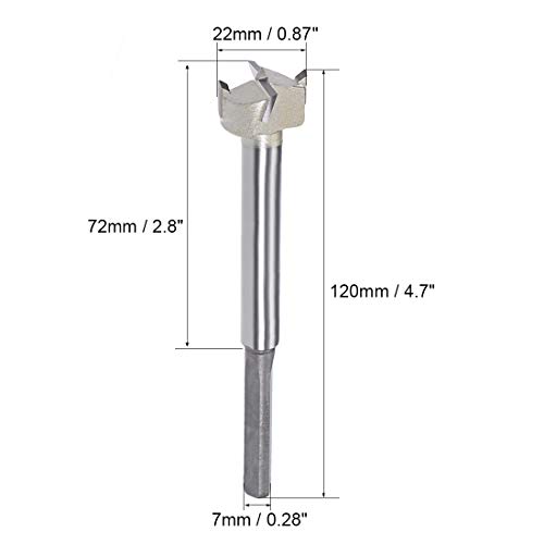 uxcell Forstner Drill Bits 22mm, Tungsten Carbide Wood Hole Saw Auger Opener 120mm Length, Woodworking Hinge Hole Drilling Boring Bit Cutter (Beige, Silver Tone)