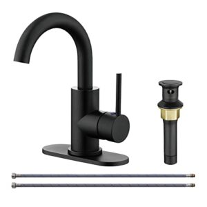 rkf single-handle bathroom sink faucet, swivel spout, with pop-up drain with overflow and supply hose,bar sink faucet,small kitchen faucet tap,matte black,bf3501p-mb