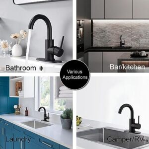 RKF Single-Handle Bathroom Sink Faucet, Swivel Spout, with Pop-up Drain with Overflow and Supply Hose,Bar Sink Faucet,Small Kitchen Faucet Tap,Matte Black,BF3501P-MB