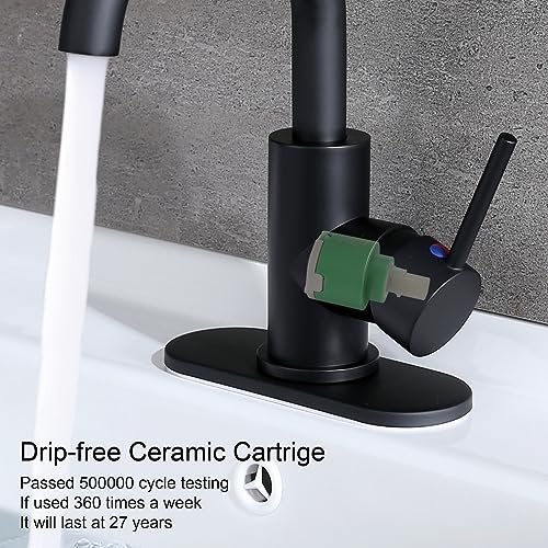 RKF Single-Handle Bathroom Sink Faucet, Swivel Spout, with Pop-up Drain with Overflow and Supply Hose,Bar Sink Faucet,Small Kitchen Faucet Tap,Matte Black,BF3501P-MB