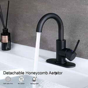 RKF Single-Handle Bathroom Sink Faucet, Swivel Spout, with Pop-up Drain with Overflow and Supply Hose,Bar Sink Faucet,Small Kitchen Faucet Tap,Matte Black,BF3501P-MB