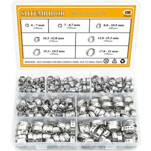 sutemribor 304 stainless steel 7-21mm single ear hose clamps assortment kit, 128pcs