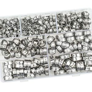 Sutemribor 304 Stainless Steel 7-21mm Single Ear Hose Clamps Assortment Kit, 128PCS