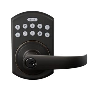 signstek keypad entry lever door lock with led backlit keypad password/key accessibles, oil rubbed bronze