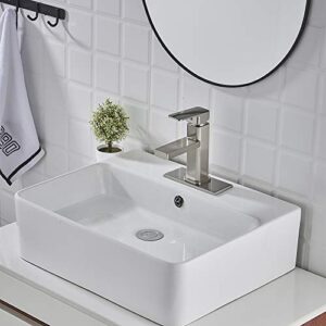 VOTON Brushed Nickel Bathroom Faucet Single Hole,Modern Square Single Handle Bathroom Sink Washbasin Vanity Sink Faucet with Deck