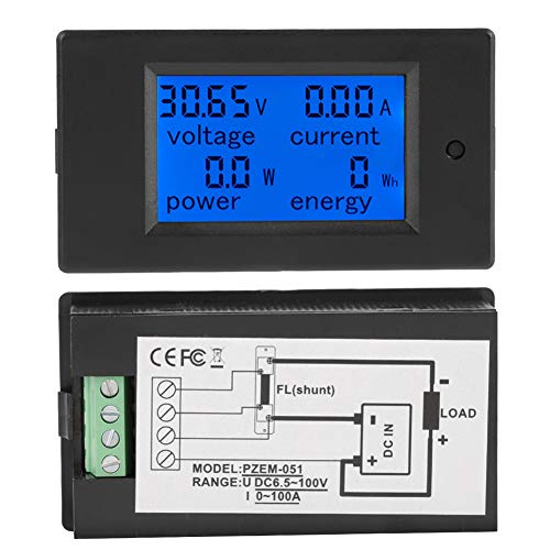 PEACEFAIR PZEM-051 LCD Display DC 6.5-100V Digital Electric Power Energy Voltage Current Meter Power Energy Battery Monitor Amperage Meter Gauge with Built-in Shunt(50A Shunt)