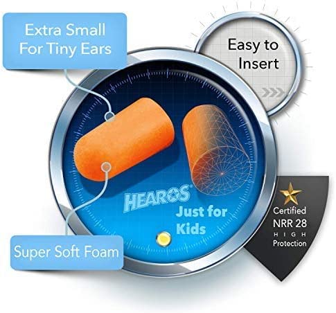 HEAROS Just for Kids Ear Plugs NRR 28 Foam EarPlugs, Extra Small Corded Hearing Protection with Storage Case (3 Pairs)