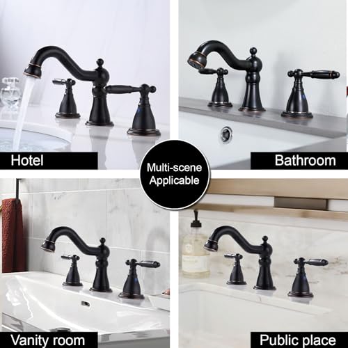 RKF Bathroom Faucets for Sink 3 Hole ORB 8 inch Widespread Bathroom Sink Faucet with Drain Double Lever Handle Faucet Bathroom Vanity Faucet Basin Mixer Tap Faucet WF013-ORB