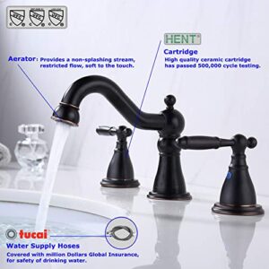 RKF Bathroom Faucets for Sink 3 Hole ORB 8 inch Widespread Bathroom Sink Faucet with Drain Double Lever Handle Faucet Bathroom Vanity Faucet Basin Mixer Tap Faucet WF013-ORB