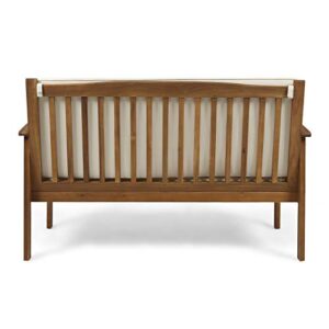 Christopher Knight Home Grace Outdoor Acacia Wood Loveseat, Brown Patina Finish and Cream