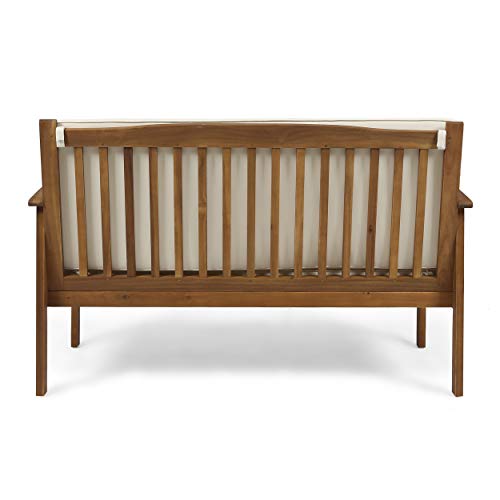 Christopher Knight Home Grace Outdoor Acacia Wood Loveseat, Brown Patina Finish and Cream