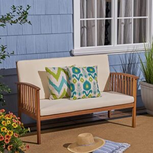 Christopher Knight Home Grace Outdoor Acacia Wood Loveseat, Brown Patina Finish and Cream