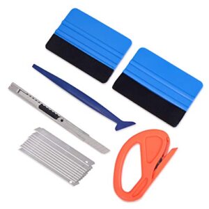 gomake vehicle vinyl wrap window tint film tool kit include 4 inch felt squeegee, retractable 9mm utility knife and blades, zippy cutter and mini go corner squeegee for car wrapping (mix color)