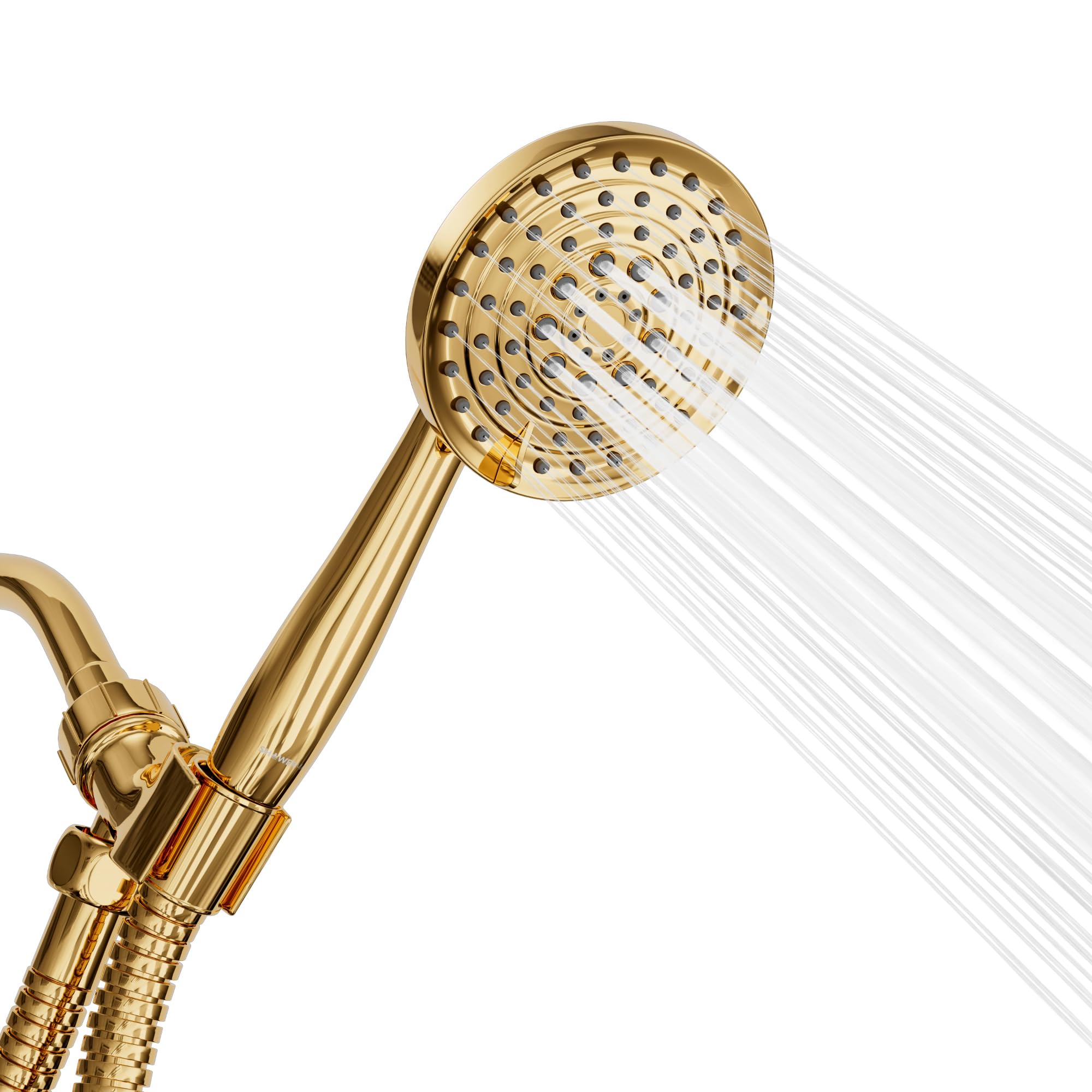 ShowerMaxx, Luxury Spa: ImperialShine Gold Hand Held Shower Head, 5 inch 6 Spray Settings Handheld Showerhead with Extra-Long Hose, Experience Comfort and Elegance (Polished Brass/ImperialShine Gold)