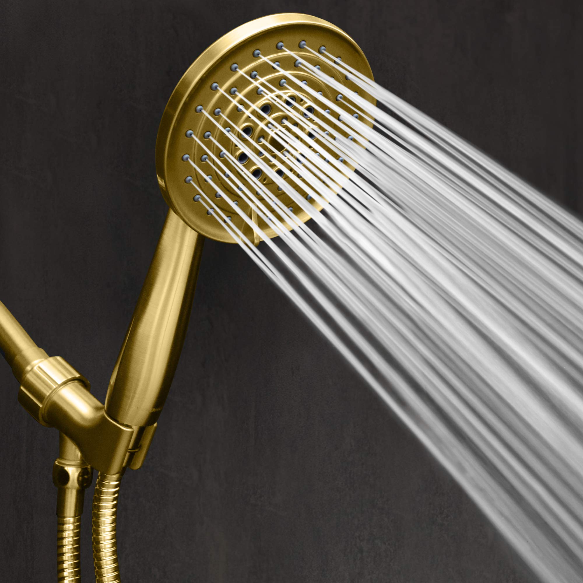 ShowerMaxx, Luxury Spa: ImperialShine Gold Hand Held Shower Head, 5 inch 6 Spray Settings Handheld Showerhead with Extra-Long Hose, Experience Comfort and Elegance (Polished Brass/ImperialShine Gold)