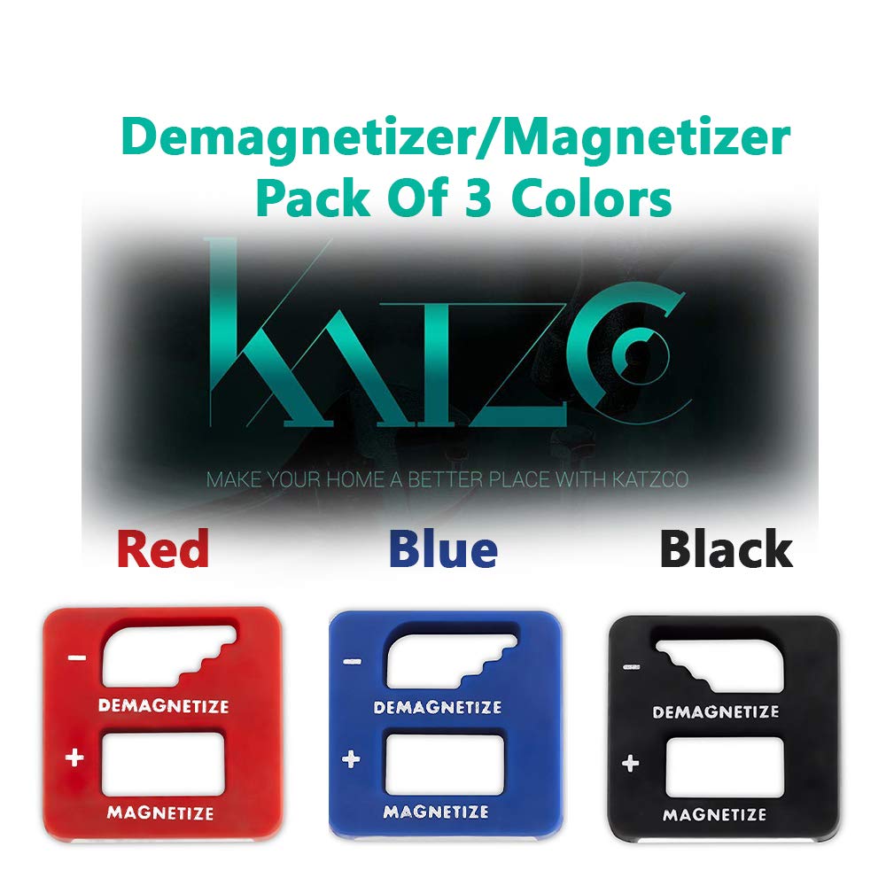 Katzco Precision Demagnetizer-Magnetizer - Pack of 3 Colors - Black, Red, Blue - for Screwdrivers, Small Tools, Small, Big Screws, Drills, Drill Bits, Sockets, Nuts, Bolts, Nails, Construction Tools