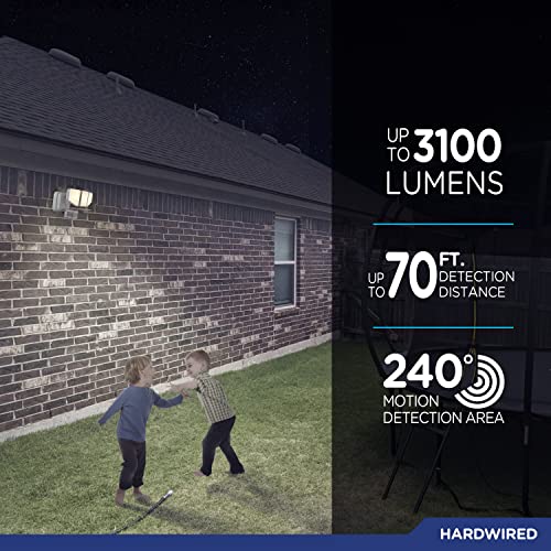 Enbrighten 2-in-1 LED Flood Light Outdoor, Security Light, 3100 Lumens, 3 Adjustable, 2200K-5000K, Motion Sensor Outdoor Light, White, 3 Head, Perfect for Driveway, Patio, Garage, and More, 40939