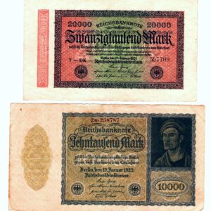 Germany Weimar Republic Set fo 20.000 10.000 5.000 1.000 and 500 Mark Banknotes (Build Your Own Collection)