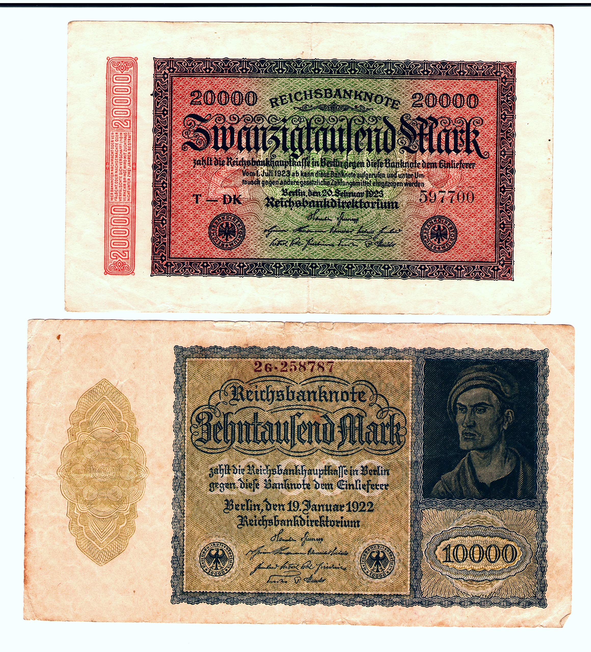 Germany Weimar Republic Set fo 20.000 10.000 5.000 1.000 and 500 Mark Banknotes (Build Your Own Collection)