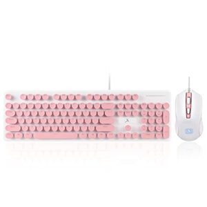 lexonelec wired usb keyboard mouse combo gamer n518 104 keys white led backlit punk keycap ergonomic pro gaming keypad + 1600dpi 4 buttons optical game mice for laptop pc (pink & white light)