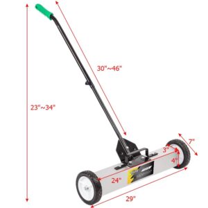 TUFFIOM 24-Inch Rolling Magnetic Pick-Up Sweeper | 30-LBS Capacity, with Quick Release Latch & Adjustable Long Handle, for Nails Needles Screws Collection