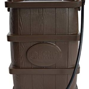 FCMP Outdoor Wood Grain 45-Gallon Rain Barrel - Water Rain Catcher Barrel with Flat Back for Watering Outdoor Plants, Gardens, and Landscapes, Brown