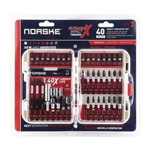 norske tools 40pcs screwdriver bit set, impact torsion, ph bits, sq bits, torx bits, magnetic ph & sq float collar, socket adapters, nutsetters and magnetic bit holder