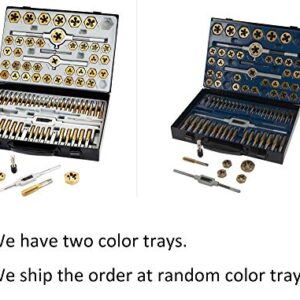 Muzerdo 86 Piece Tap and Die Set Bearing Steel SAE and Metric Tools, Titanium Coated with Metal Carrying Case