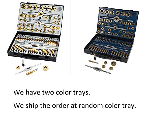 Muzerdo 86 Piece Tap and Die Set Bearing Steel SAE and Metric Tools, Titanium Coated with Metal Carrying Case