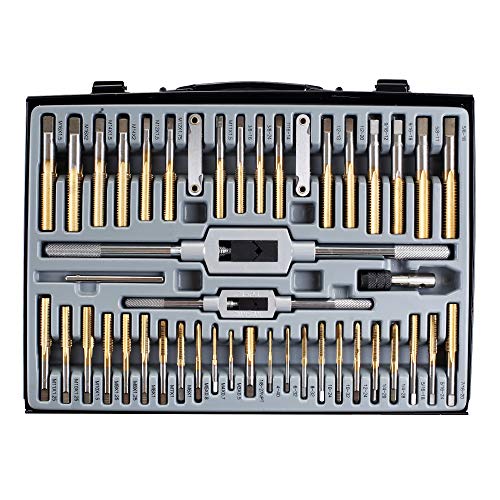 Muzerdo 86 Piece Tap and Die Set Bearing Steel SAE and Metric Tools, Titanium Coated with Metal Carrying Case