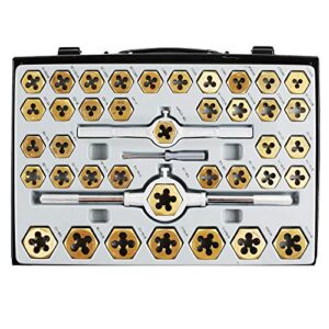 Muzerdo 86 Piece Tap and Die Set Bearing Steel SAE and Metric Tools, Titanium Coated with Metal Carrying Case