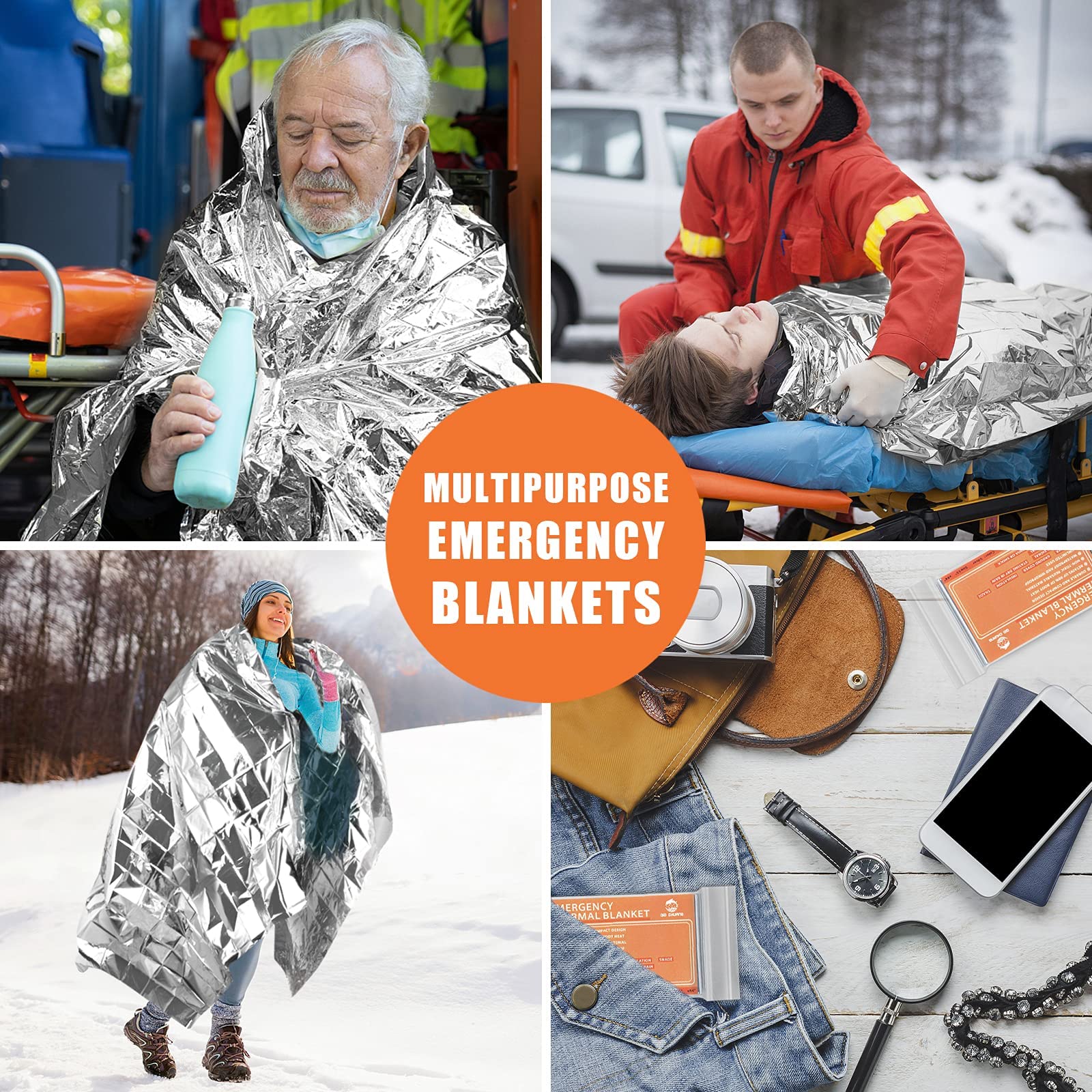 QIO CHUANG Emergency Mylar Thermal Blankets -Space Blanket Survival kit Camping Blanket (4-Pack). Perfect for Outdoors, Hiking, Survival, Bug Out Bag ，Marathons or First Aid 1