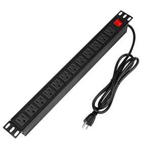 btu power strip surge protector rack-mount pdu, 12 outlet power strip with switch, metal mountable power strip heavy duty for server racks, garage shop power strip, industral commercial (black 6ft)