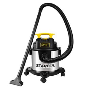 stanley 4 gallon wet dry vacuum, 4 peak hp stainless steel 3 in 1 shop vacuum blower with powerful suction, vacuum for job site, garage, basement, workshop, top handle, portable wet dry vac sl18301-4b