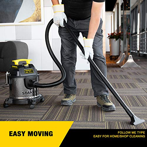 STANLEY 4 Gallon Wet Dry Vacuum, 4 Peak HP Stainless Steel 3 in 1 Shop Vacuum Blower with Powerful Suction, Vacuum for Job Site, Garage, Basement, Workshop, Top Handle, Portable Wet Dry Vac SL18301-4B