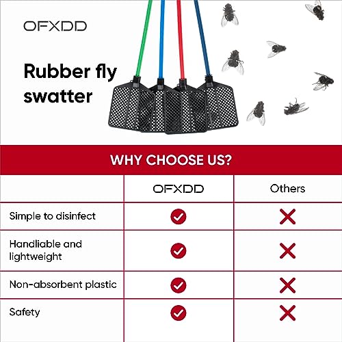 Rubber Fly Swatter, Long Fly Swatter Pack Pest Control, Fly Swatter Heavy Duty, Assorted Colors Beautiful (8 Pack)