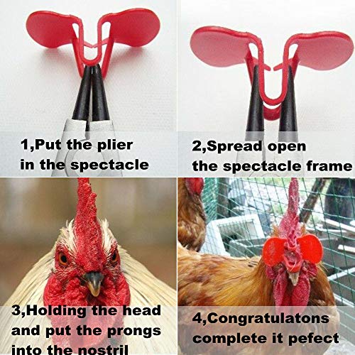 Weilan Pinless Peepers with Pliers for Chickens Blinders Pheasant Poultry Spectacles Anti-Pecking Plier Tool(Red)