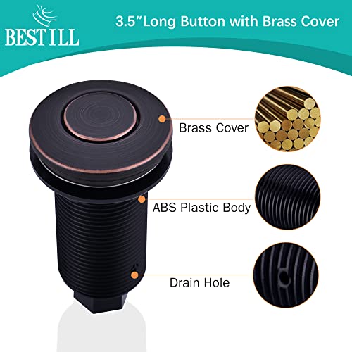 BESTILL Sink Top Garbage Disposal Air Switch Kit with Dual Outlet, UL Listed, Oil Rubbed Bronze (Long Push Button with Brass Cover)