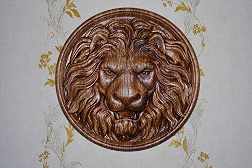 Lion Head Leo Carved Wood furniture appliques Furniture Onlay Wood rosette wood carvings Wall Hanging art