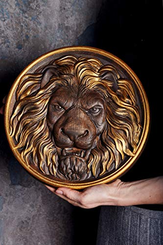 Lion Head Leo Carved Wood furniture appliques Furniture Onlay Wood rosette wood carvings Wall Hanging art