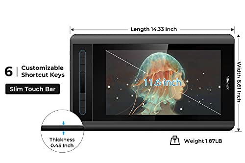 XP-PEN Artist12 11.6 Inch FHD Drawing Monitor Pen Display Graphic Monitor with PN06 Battery-Free Multi-Function Pen Holder and Glove 8192 Pressure Sensitivity