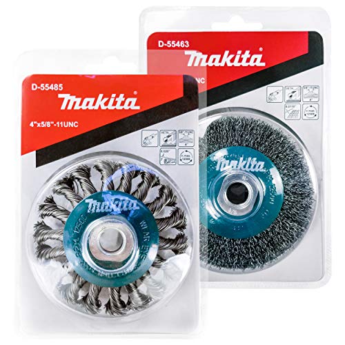 Makita 2 Piece - 4 Inch Crimped & Twist Wire Wheel Brush Set for 4.5" Grinders - Complete Conditioning for Metal - 4" x 5/8-Inch | 11 UNC