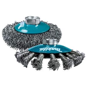 Makita 2 Piece - 4 Inch Crimped & Twist Wire Wheel Brush Set for 4.5" Grinders - Complete Conditioning for Metal - 4" x 5/8-Inch | 11 UNC