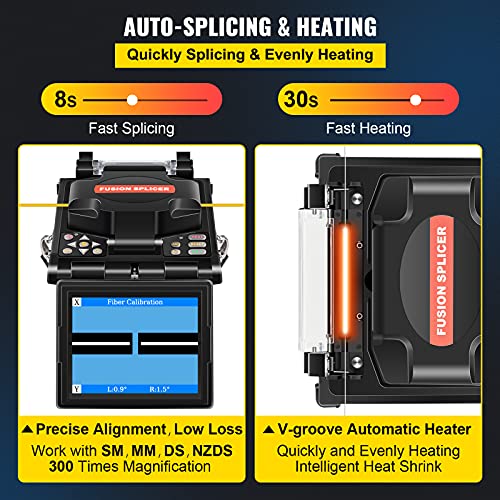 Mophorn Fiber Fusion Splicer Automatic Focus A-80S FTTH Fiber Optic Fusion Splicer Kit 5 Inch Digital LCD Screen Fusion Splicer Machine Optical Fiber Cleaver Kit