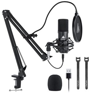 usb microphone, maono 192khz/24bit plug & play pc computer podcast condenser cardioid metal mic kit with professional sound chipset for recording, gaming, singing, youtube (au-a04)