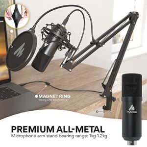 USB Microphone, MAONO 192KHZ/24Bit Plug & Play PC Computer Podcast Condenser Cardioid Metal Mic Kit with Professional Sound Chipset for Recording, Gaming, Singing, YouTube (AU-A04)