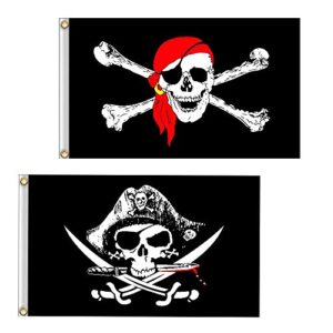 dyung tec pirate flag, 2 pcs 2' x 3' skull and crossbones jolly roger flag for outdoor