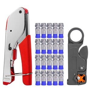 coax cable crimper, coaxial compression tool kit wire stripper with f rg6 rg59 connectors (updated module)