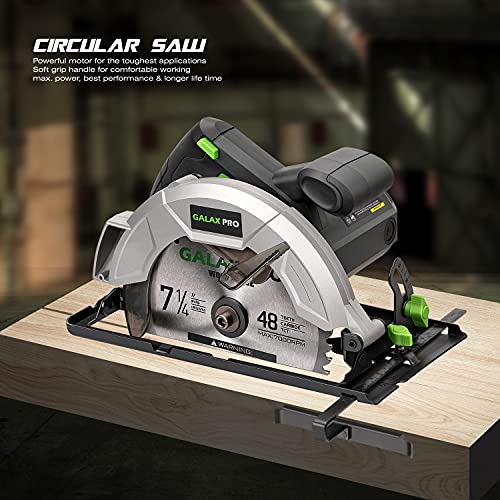 GALAX PRO Circular Saw 5800 RPM Hand-Held Cord Circular Saw, 10 Amp with 7-1/4 Inch Blade, Adjustable Cutting Depth (1-5/8" to 2-1/2") for Wood and Logs Cutting